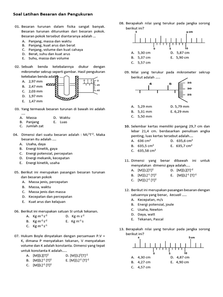 Soal Latihan Besaran dan Pengukuran | PDF