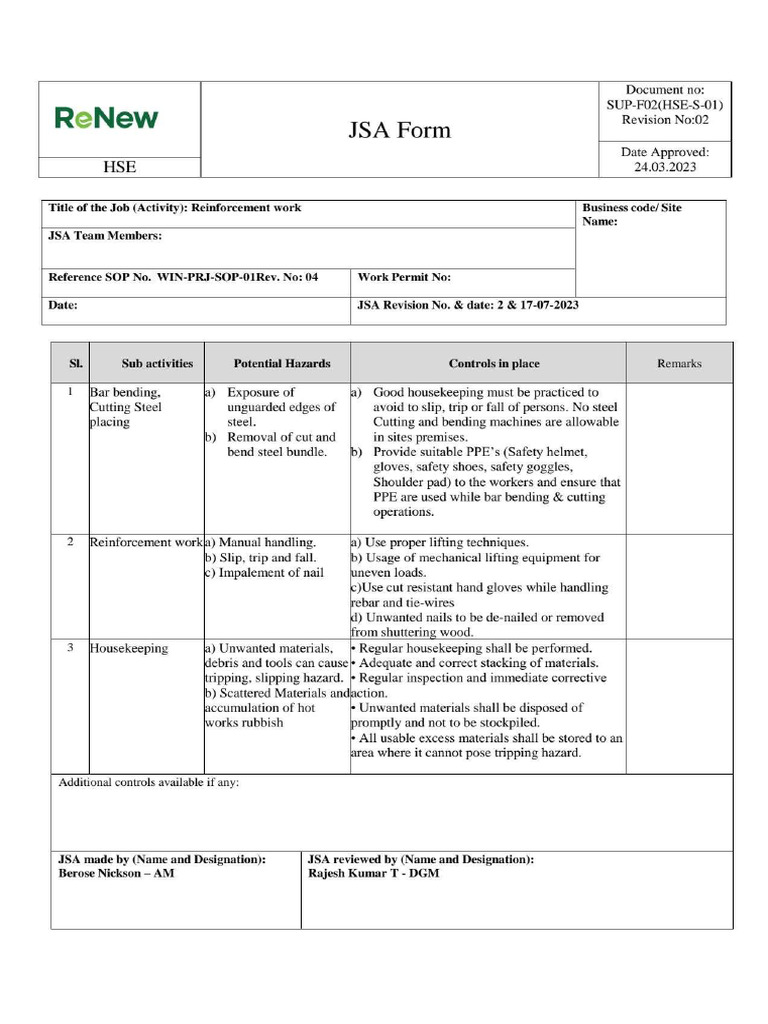 Reinforcement JSA | PDF