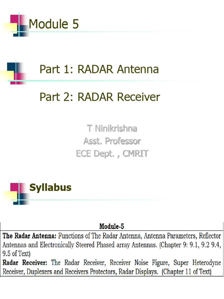 Module 5 Slides The RADAR Antenna and Receiver | PDF | Radar | Antenna ...