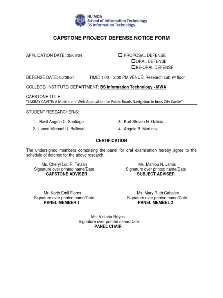 Moa Sit Form 006 Capstone Project Defense Notice Form | PDF
