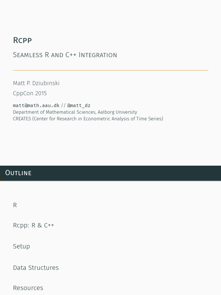 RCPP - Seamless R and C++ Integration - Matt P. Dziubinski - CppCon 2015 | PDF | C++ | Computer ...