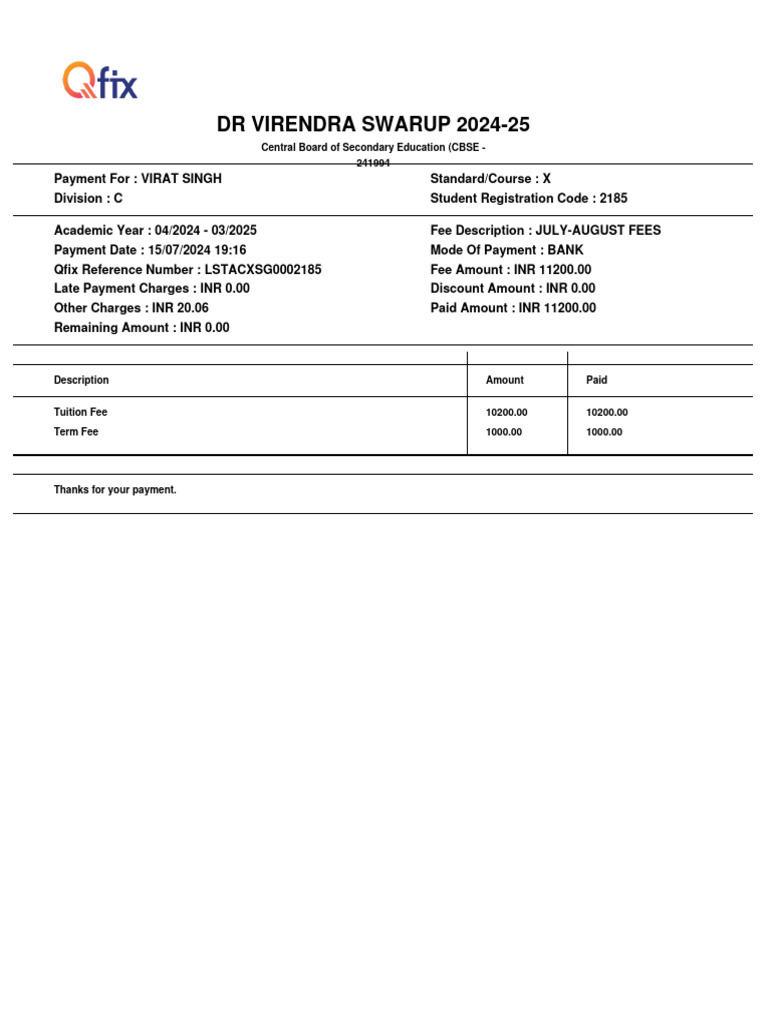 Qfix Payment Receipt Lstacxsg0002185 | PDF