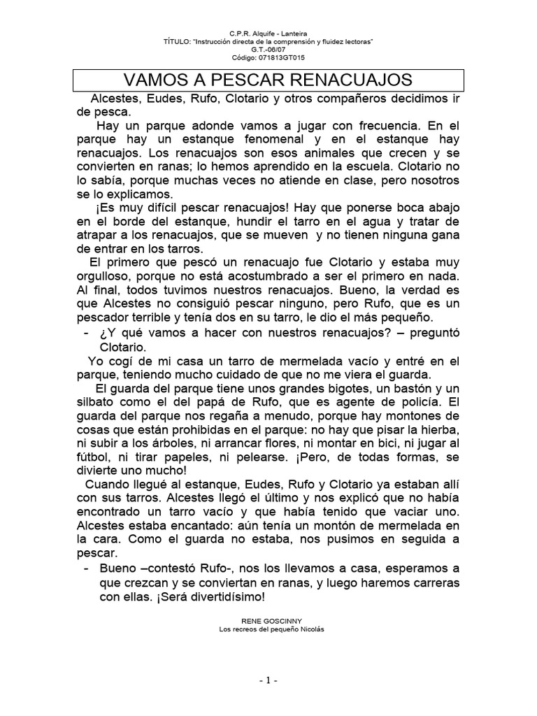 Vamos A Pescar Renacuajos1 | PDF | Libros para adolescentes