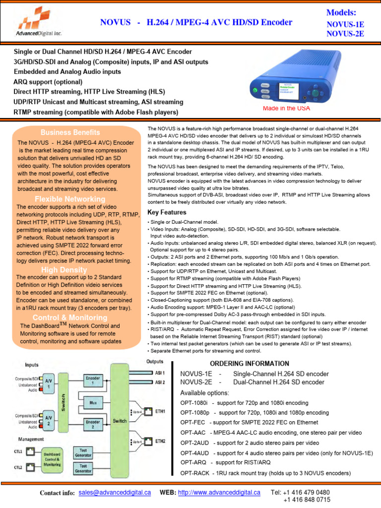 NOVUS_r2-datasheet | PDF | Streaming Media | Data Compression