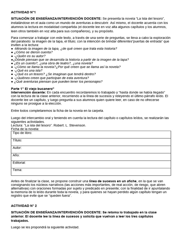 Secuencia Didáctica: La Isla del Tesoro | PDF | Verbo | Isla del tesoro