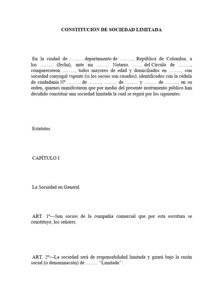 Constitución de Sociedad Limitada | PDF | Sociedad de responsabilidad limitada