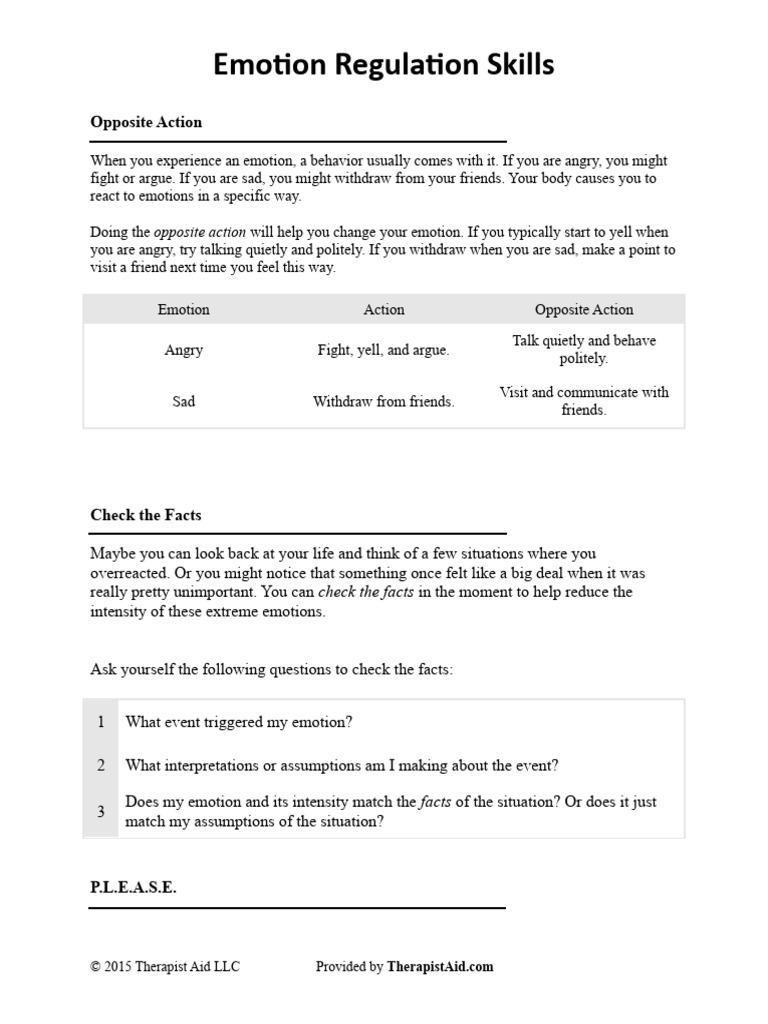 Emotion Regulation Skills Manual | PDF | Emotions | Emotional Self ...