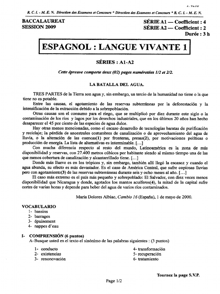 Bac A1 A2 Esp 2009 | PDF