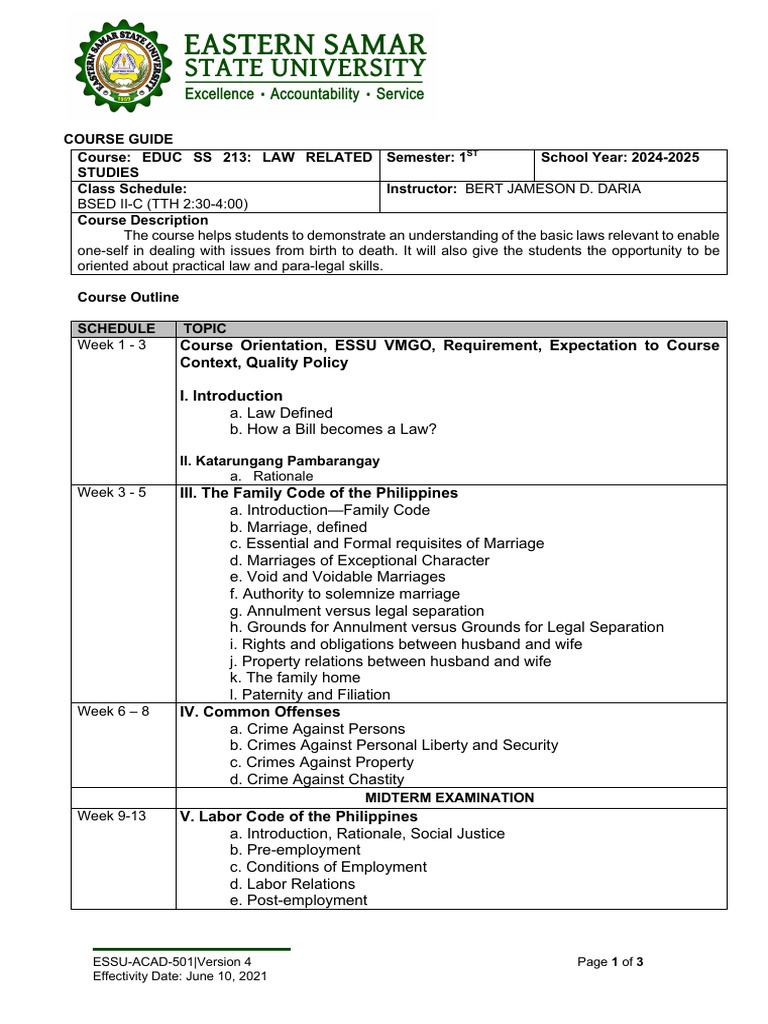 Course Guide Law Related Studies | PDF | Annulment | Marriage