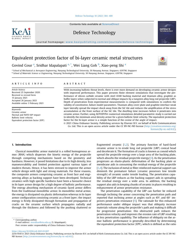 Equivalent Protection Factor of Bi-Layer Ceramic Metal Structures (2021 ...