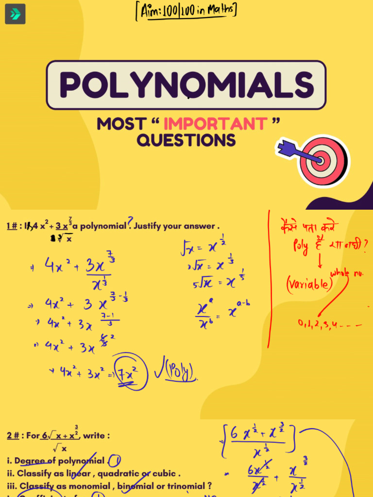 9th Polynomials Most Imp Questions | PDF