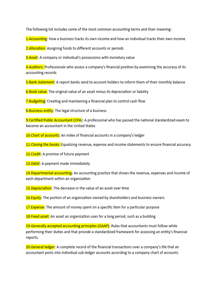 Accounting Terms | PDF | Debits And Credits | Balance Sheet