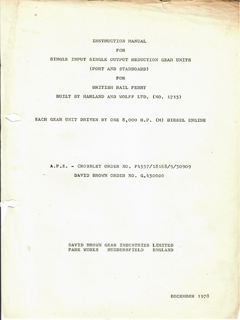8 - Reduction Gear Unit Instruction & Spare Parts | PDF