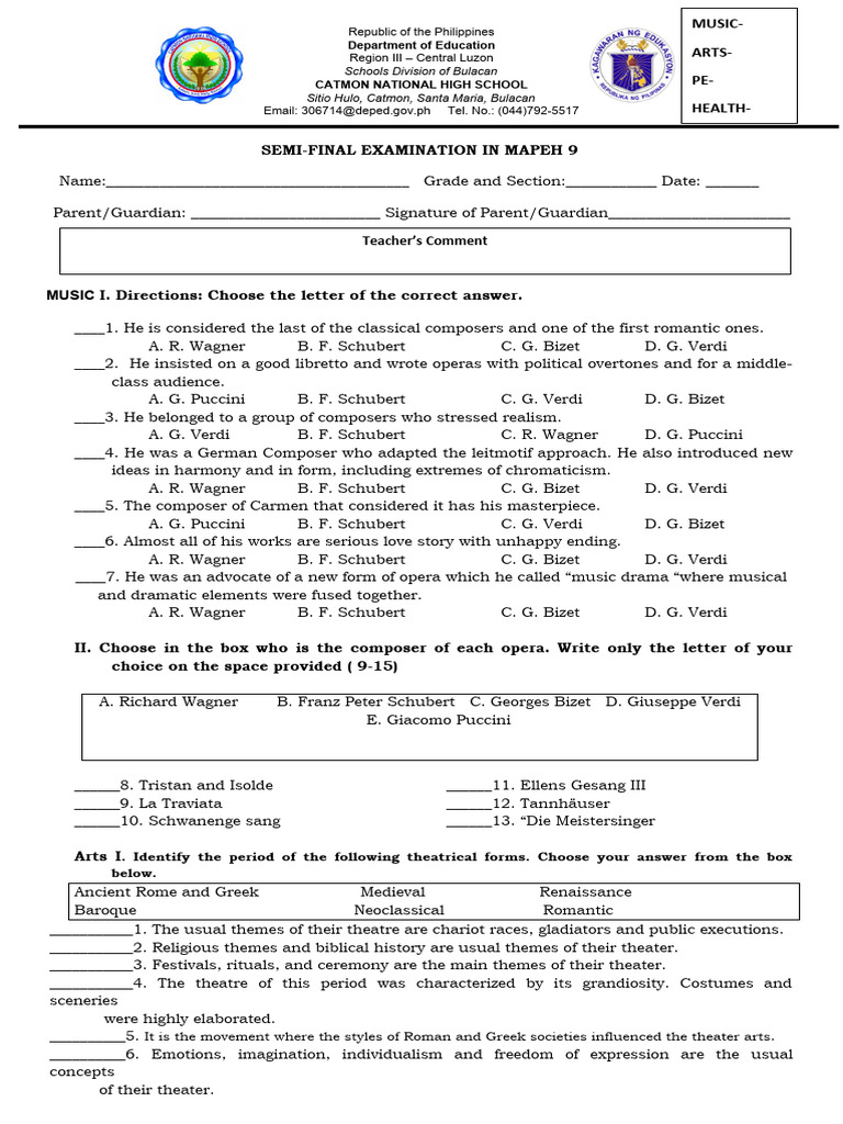 Semi Finals Examination in MAPEH 9 | PDF | Bullying | Theatre