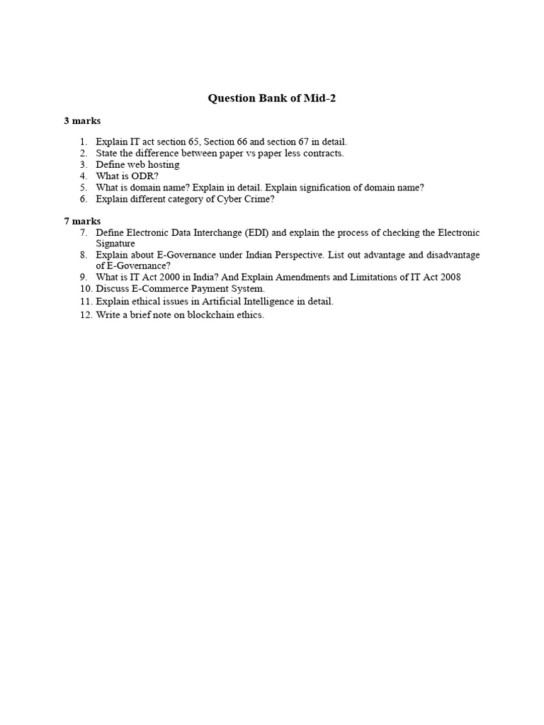 Mid-2 IT & Cyber Law Question Bank | PDF | Computers