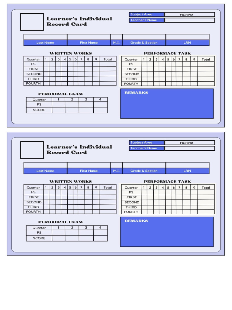 Learner's Individual Report Card-Ready To Print | PDF