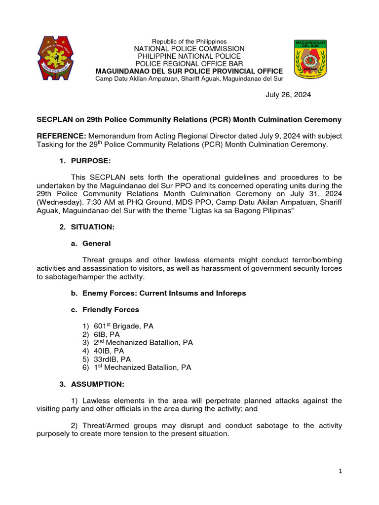 July 26, 2024 SECPLAN On 29th PCR Month Culmination Ceremony | PDF