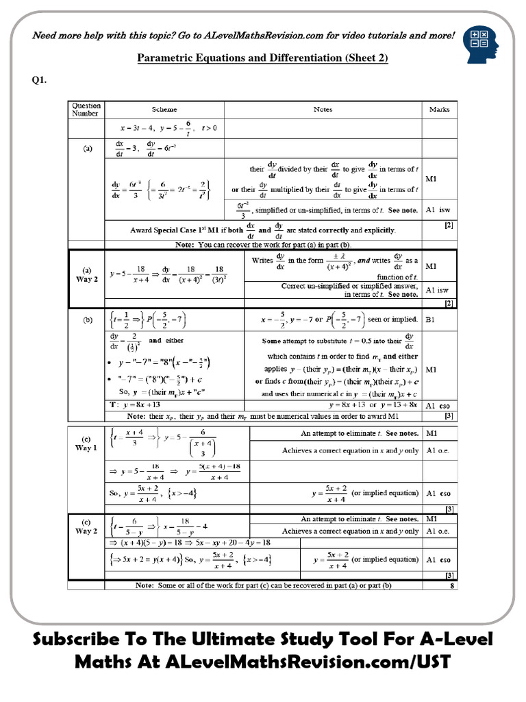 Y2 Pure Parametric Equations and Differentiation e Ms | PDF