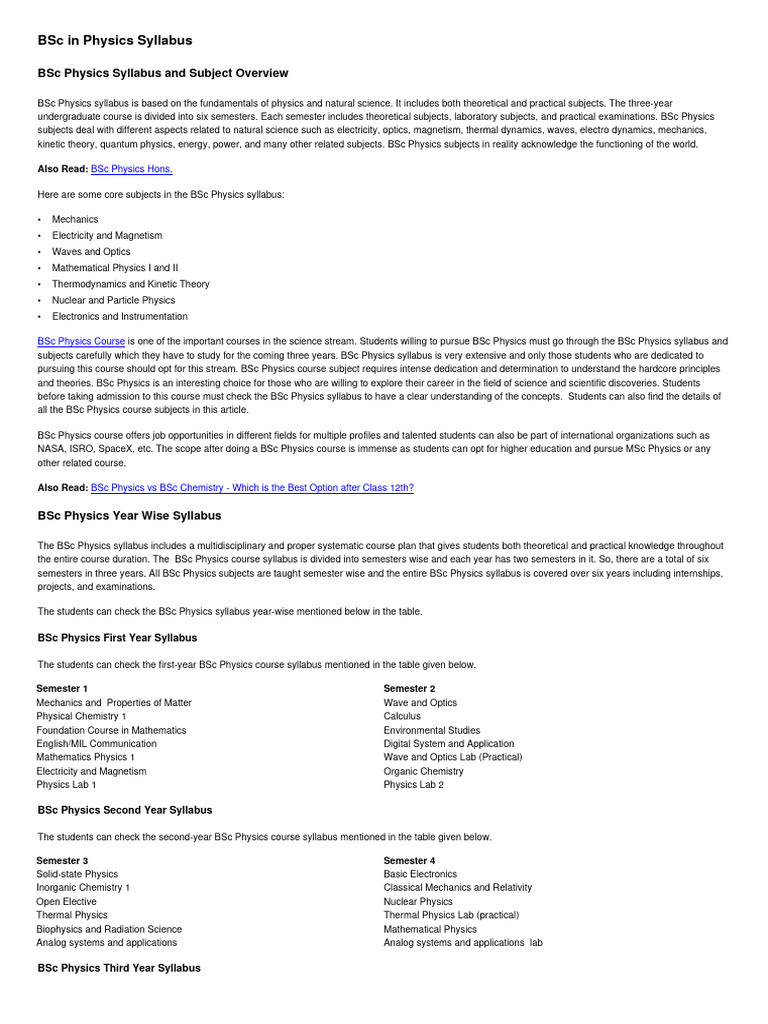 BSC in Physics Syllabus | PDF | Physics | Mechanics