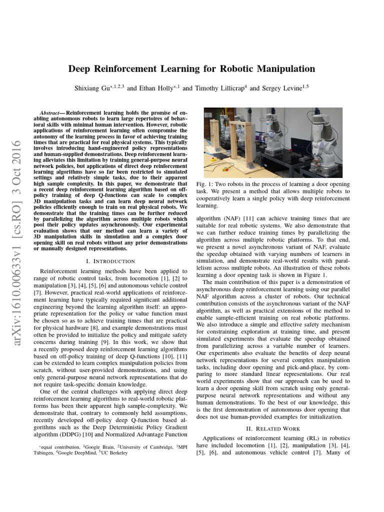 Deep Reinforcement Learning For Robotic Manipulation | PDF | Machine Learning | Applied Mathematics
