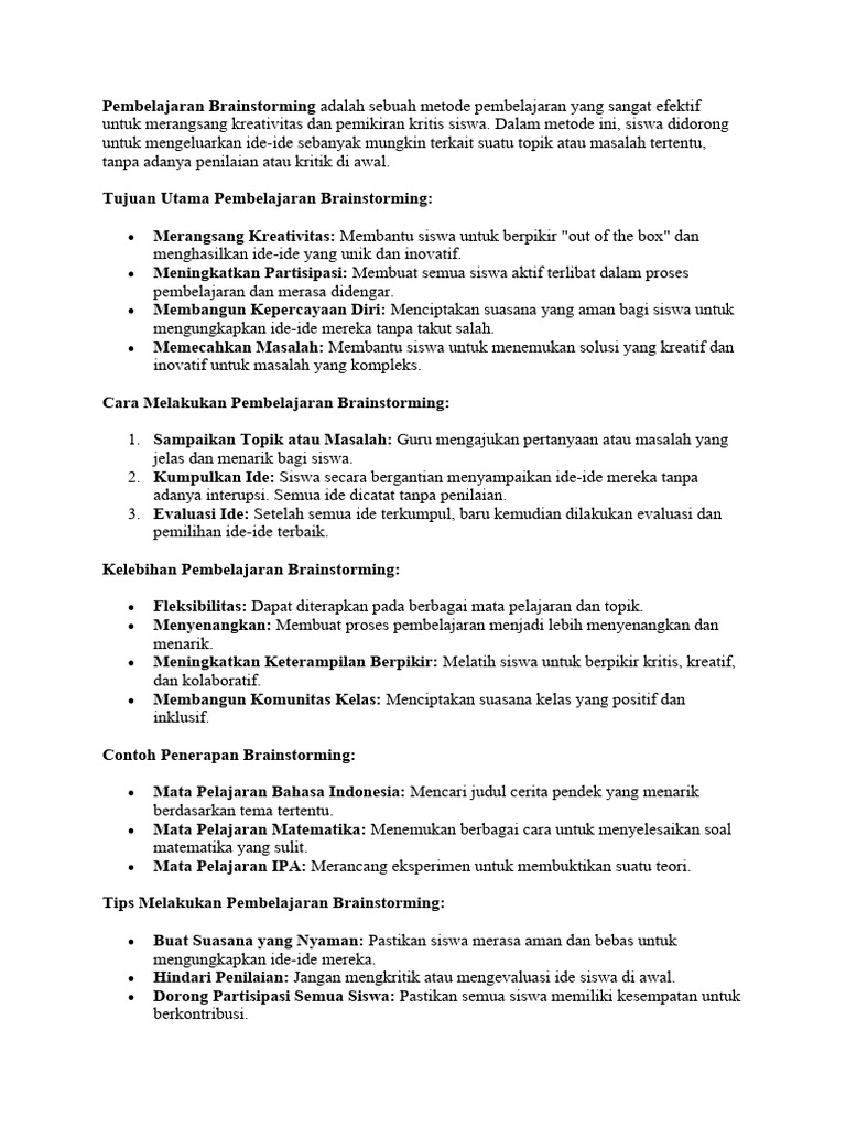 Pembelajaran Brainstorming | PDF | Karier & Perkembangan