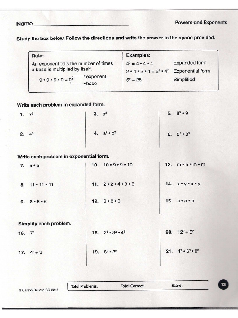 Basic Exponents Worksheet May 5 | PDF