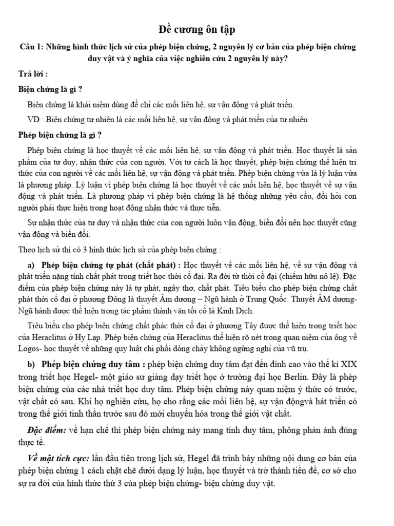 ÔN TẬP CUỐI KỲ TRIET HOC MAC LE NIN | PDF