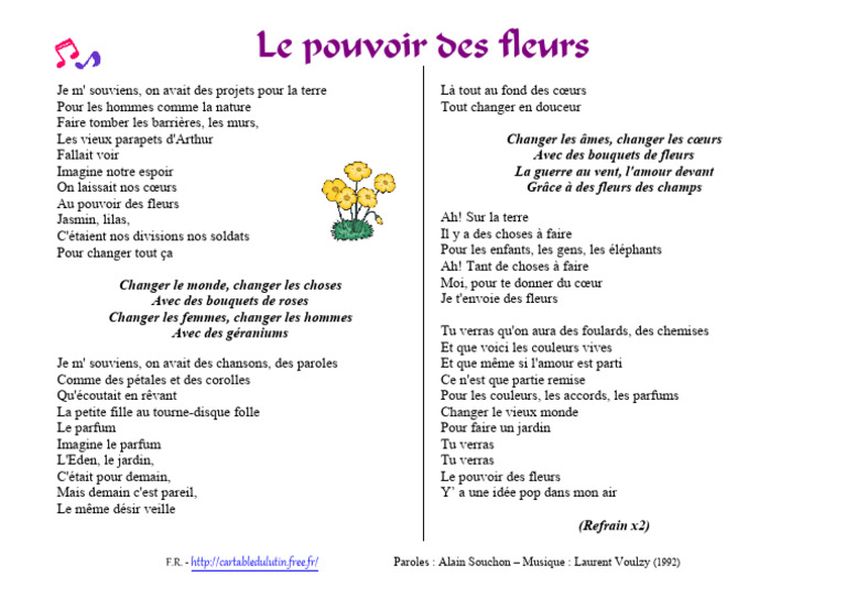Paroles Le Pouvoir Des Fleurs | PDF | Poésie