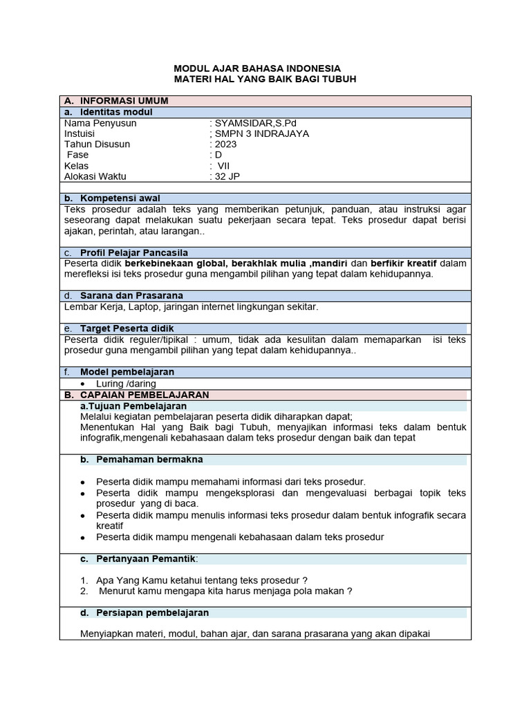 Modul Ajar Teks Prosedur | PDF
