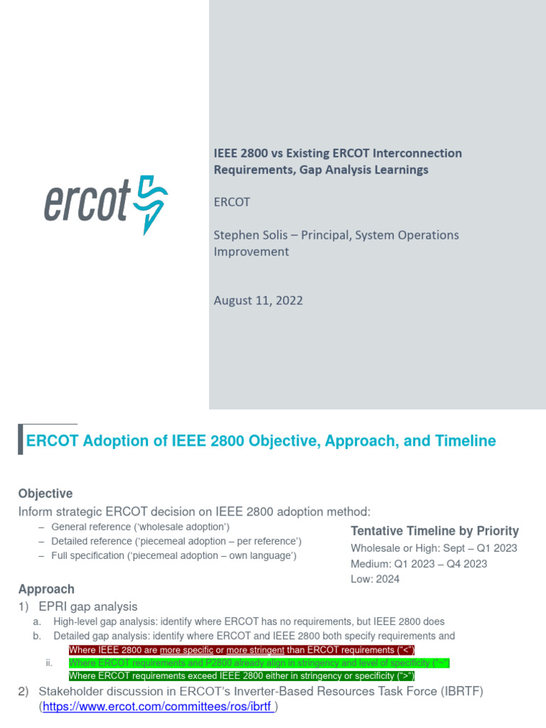 IEEE 2800 Vs Existing ERCOT Interconnection Requirements Gap Analysis | PDF | Power Inverter ...