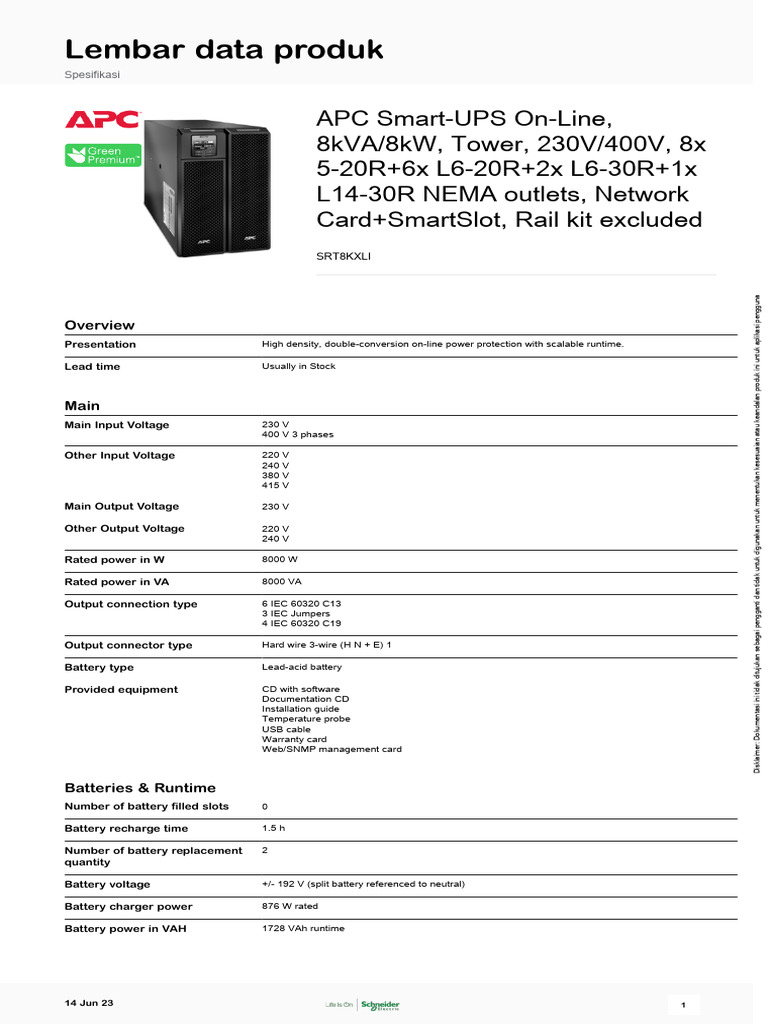 Smart-UPS On-Line - SRT8KXLI | PDF | Electric Power | Electrical ...