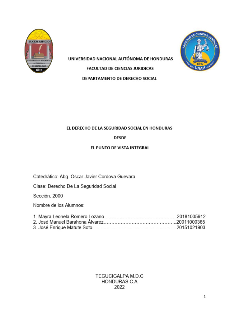 La Seguridad Social en Honduras Desde Un Punto de Vista Integral | PDF ...
