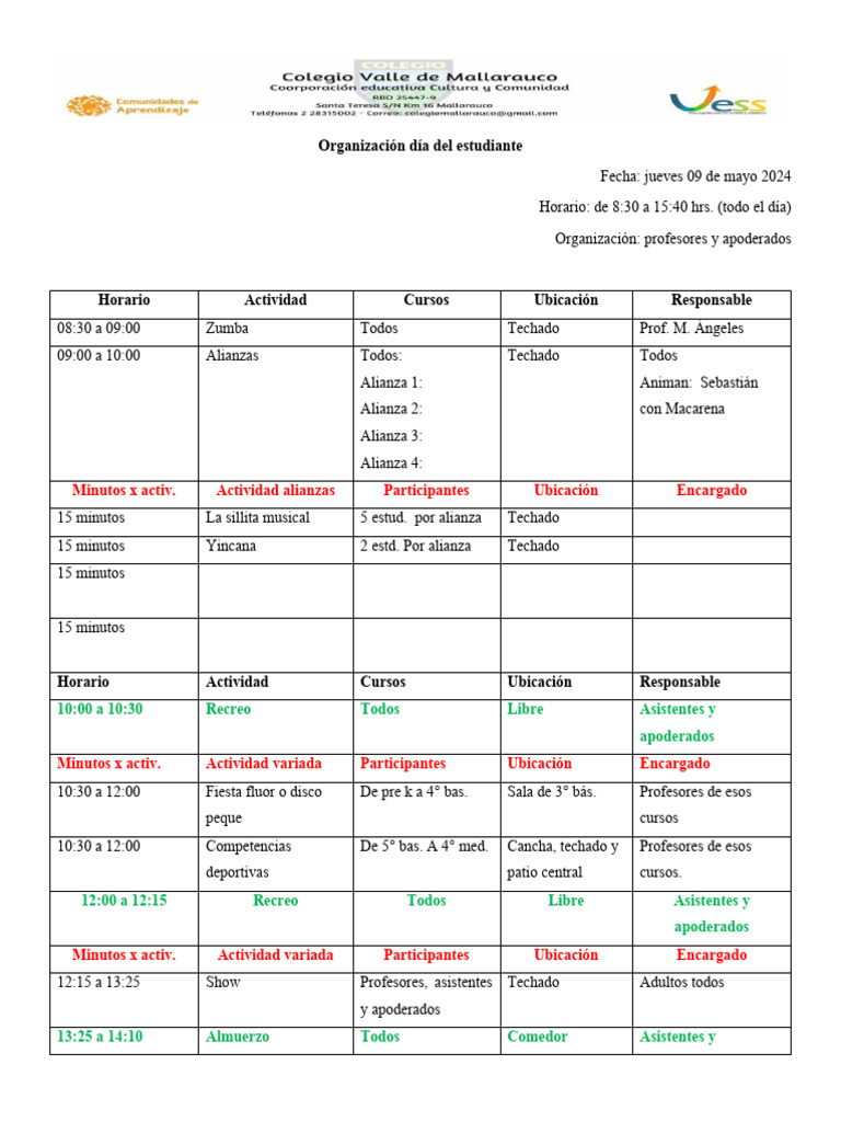 Organización Día Del Estudiante | PDF