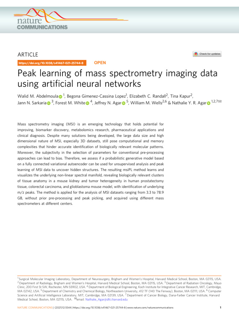 Peak Learning of Mass Spectrometry Imaging Data Using Artificial Neural ...