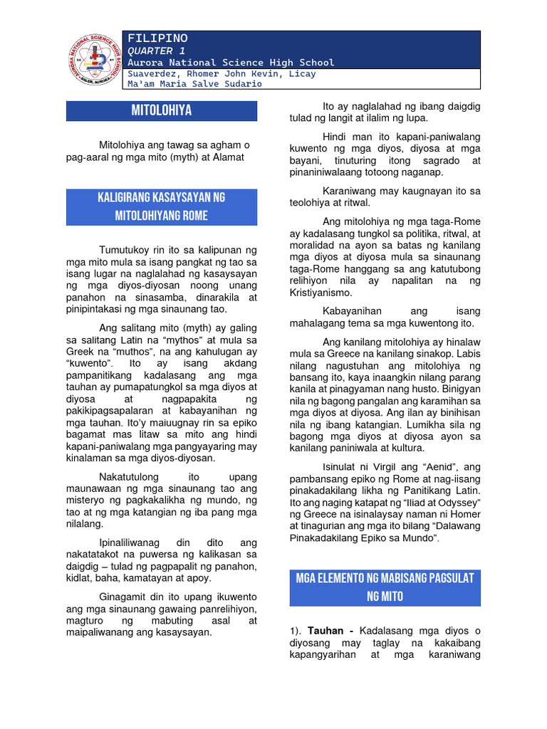 Filipino 10 Q1 Reviewer | PDF