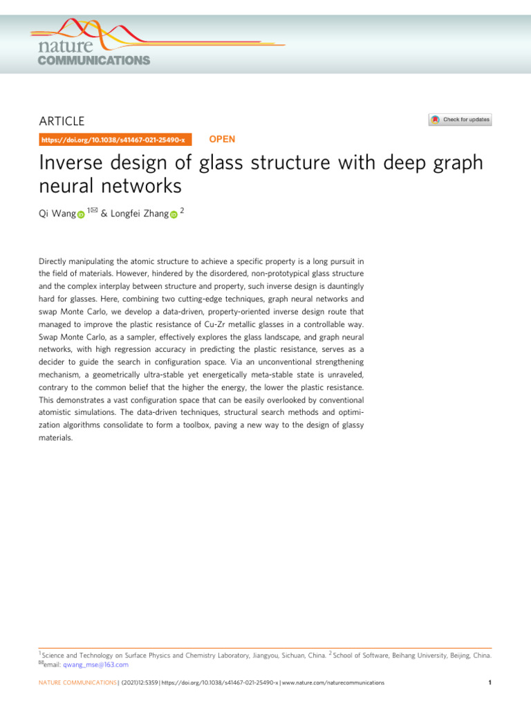 Inverse Design of Glass Structure With Deep Graph Neural Networks | PDF