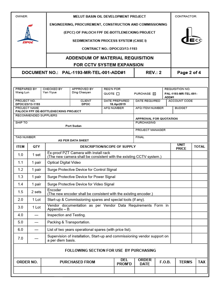 PAL-1193-MR-TEL-001-ADD#1 - 2 Addendum of Material Requisition For CCTV ...