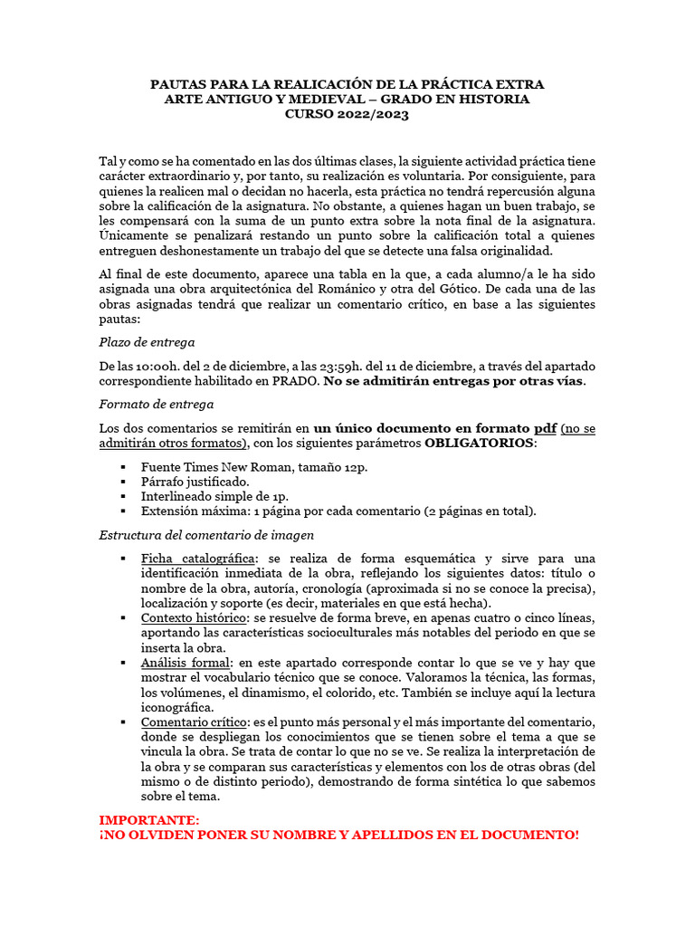 Instrucciones de La Práctica y Asignación de Obras | PDF | Arquitectura cristiana | Edificios y ...