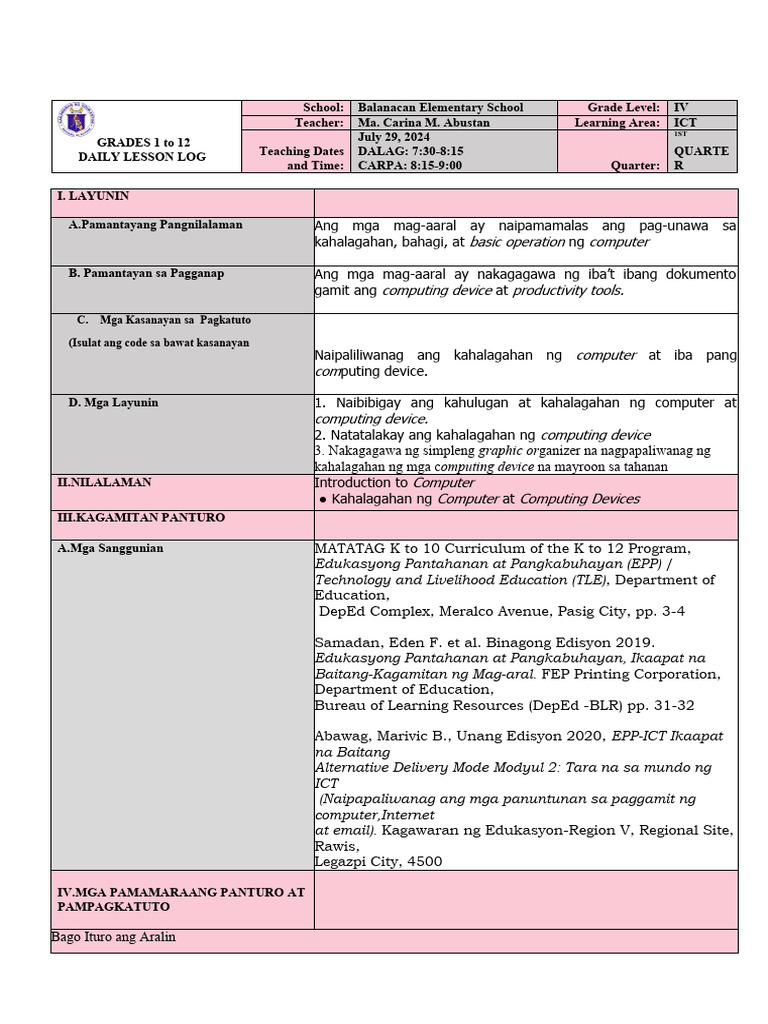 DLL EPP4 Q1 ICT Week 1 | PDF