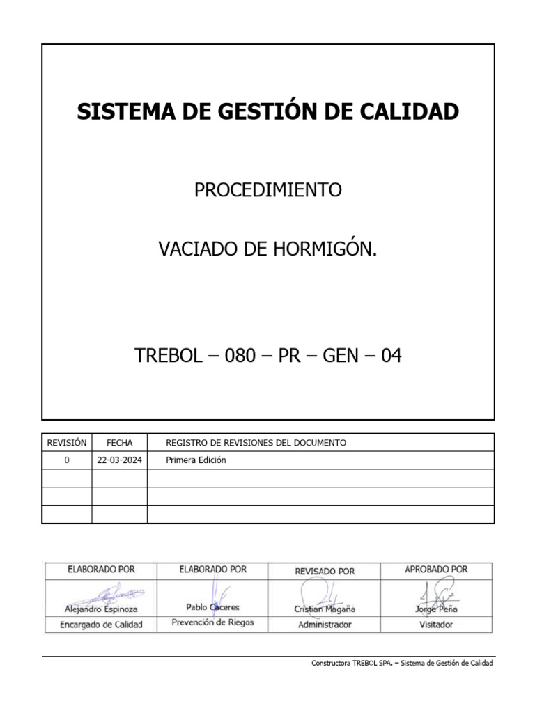 TREBOL-080-PR-GEN-04 Vaciado de Hormigón | PDF | Hormigón | Contaminación
