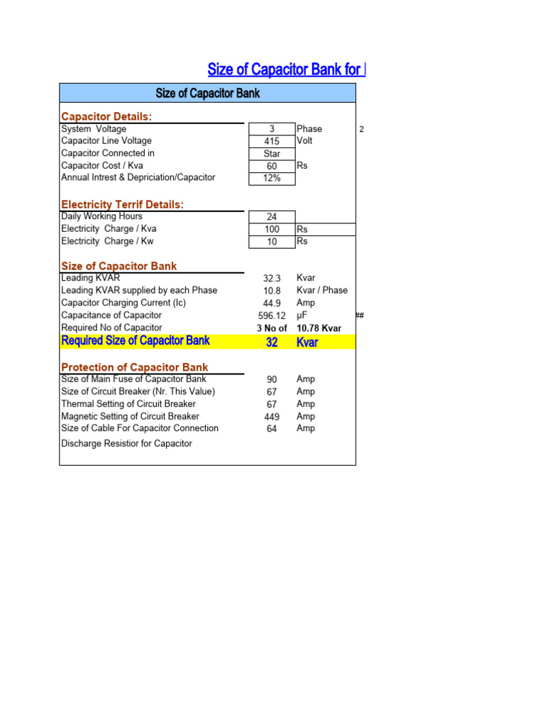 Capacitor Bank Sizing for Power Factor Correction | PDF | Capacitor ...
