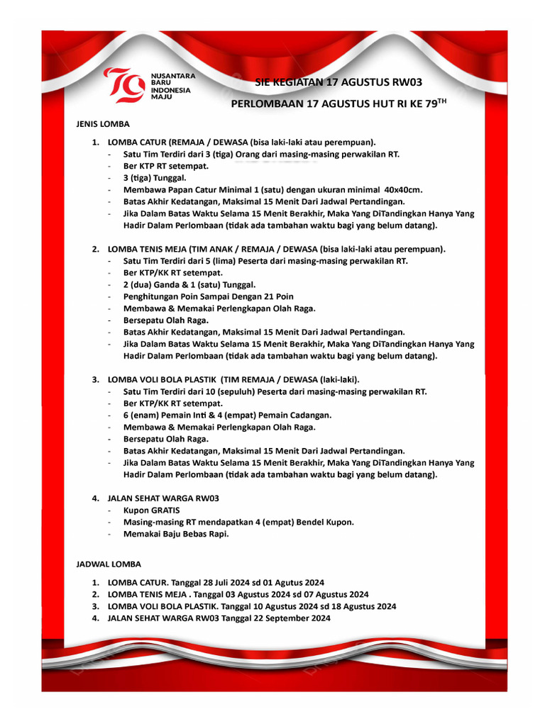 Jadwal Sie Kegiatan Lomba 17 Agustus 2024 | PDF
