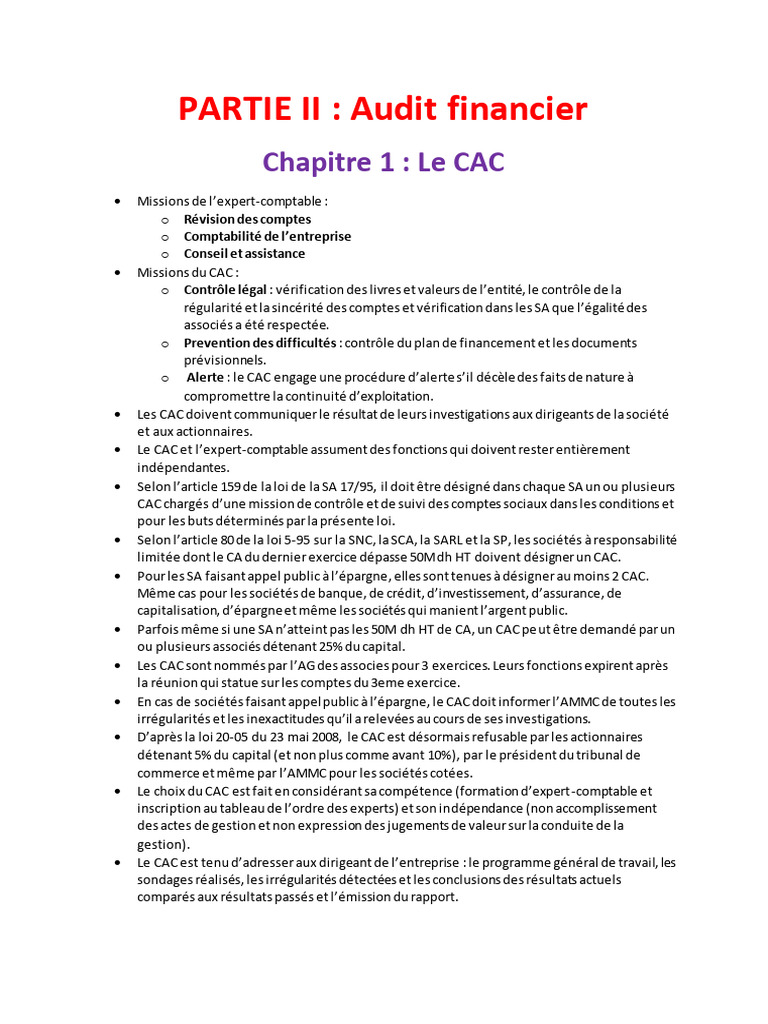 PARTIE II: Audit Financier: Chapitre 1: Le CAC | PDF | Audit financier | Audit