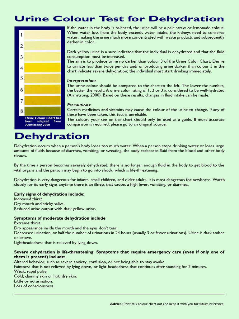 Urine Color Chart | PDF | Dehydration | Urine