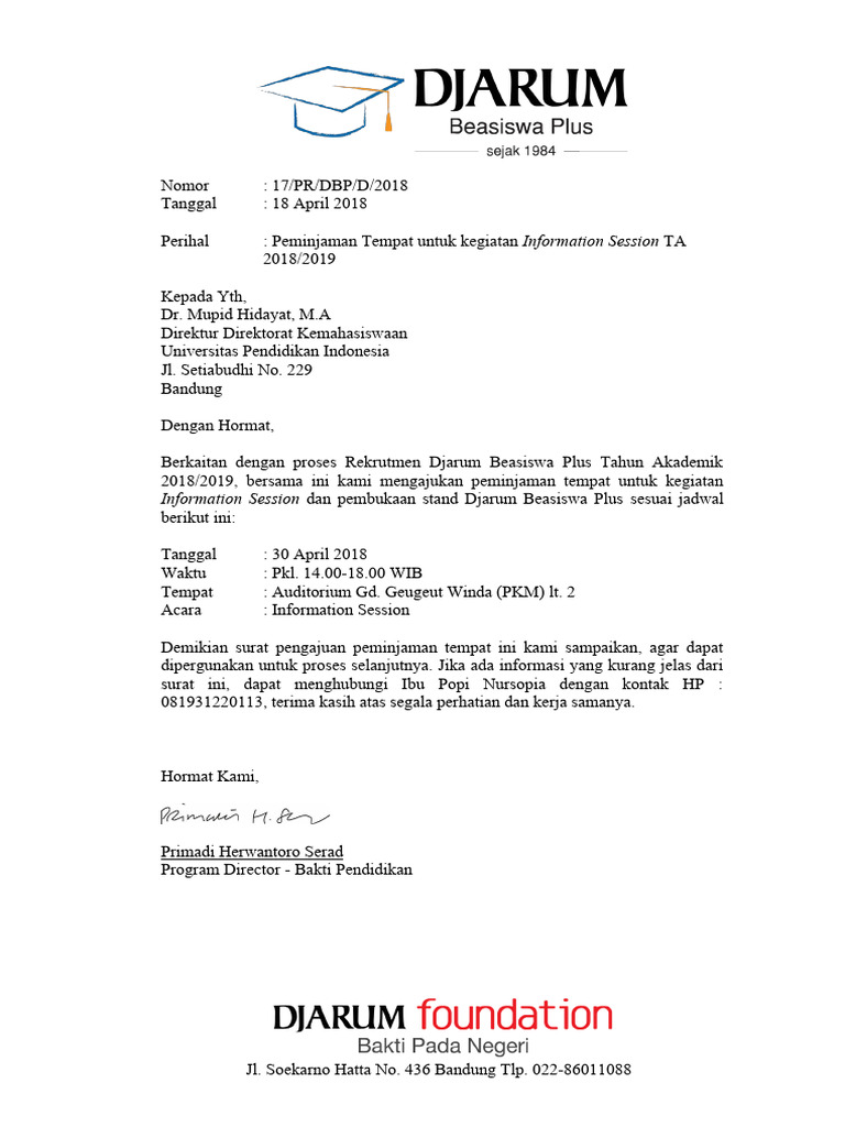 Surat Infosess Dan Stand DJARUM | PDF