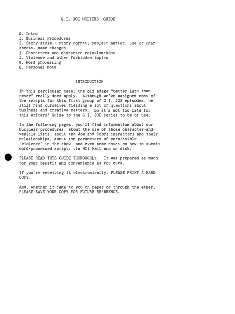 Gi Joe Writer's Guide | PDF | Hasbro Products | G.I. Joe