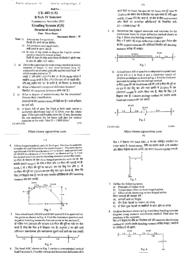 Ce 403 Structural Analysis 1 Nov 2023 | PDF