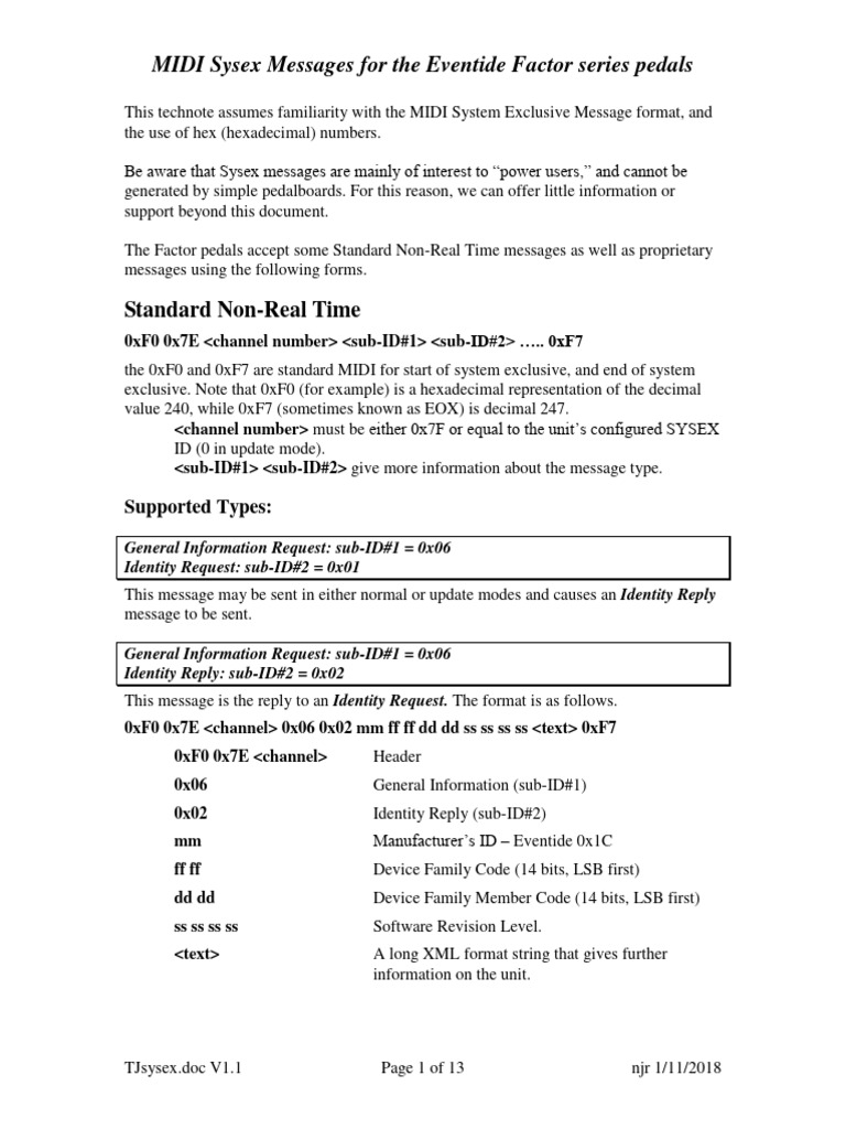 Eventide H9 Multi-FX MIDI Sysex Messages | PDF | Data Type | Parameter (Computer Programming)