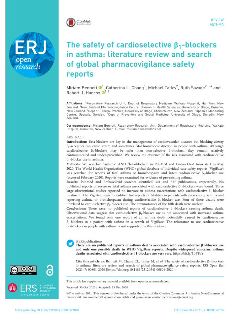 The Safety of Cardioselective β1-Blockers in Asthma Literature Review ...
