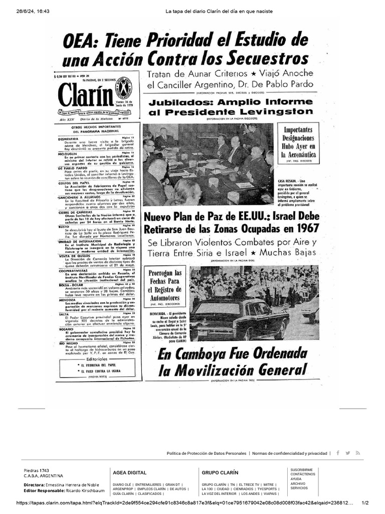 La Tapa Del Diario Clarín Del Día en Que Naciste | PDF | Buenos Aires ...